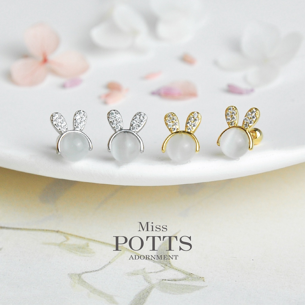 MissPotts 現貨｜鎖珠耳環系列 Bunny 奶油雪兔耳釘 S925純銀耳環 轉珠耳環 細針 耳棒 耳針 耳釘 | 蝦皮購物