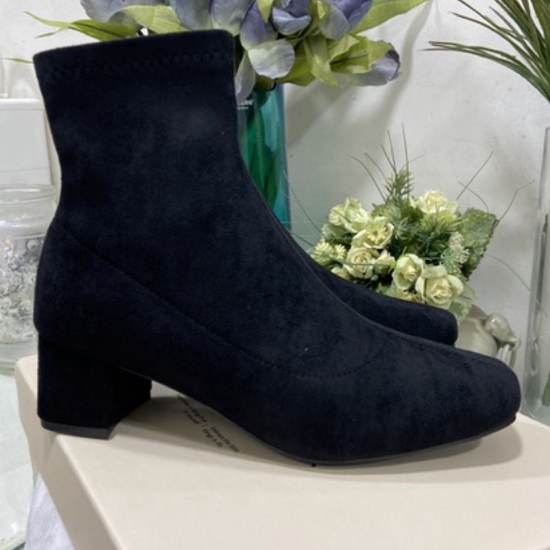 D+AF Dafshoes素面合腿中跟方頭襪靴37碼（質感黑/摩卡灰棕） | 蝦皮購物