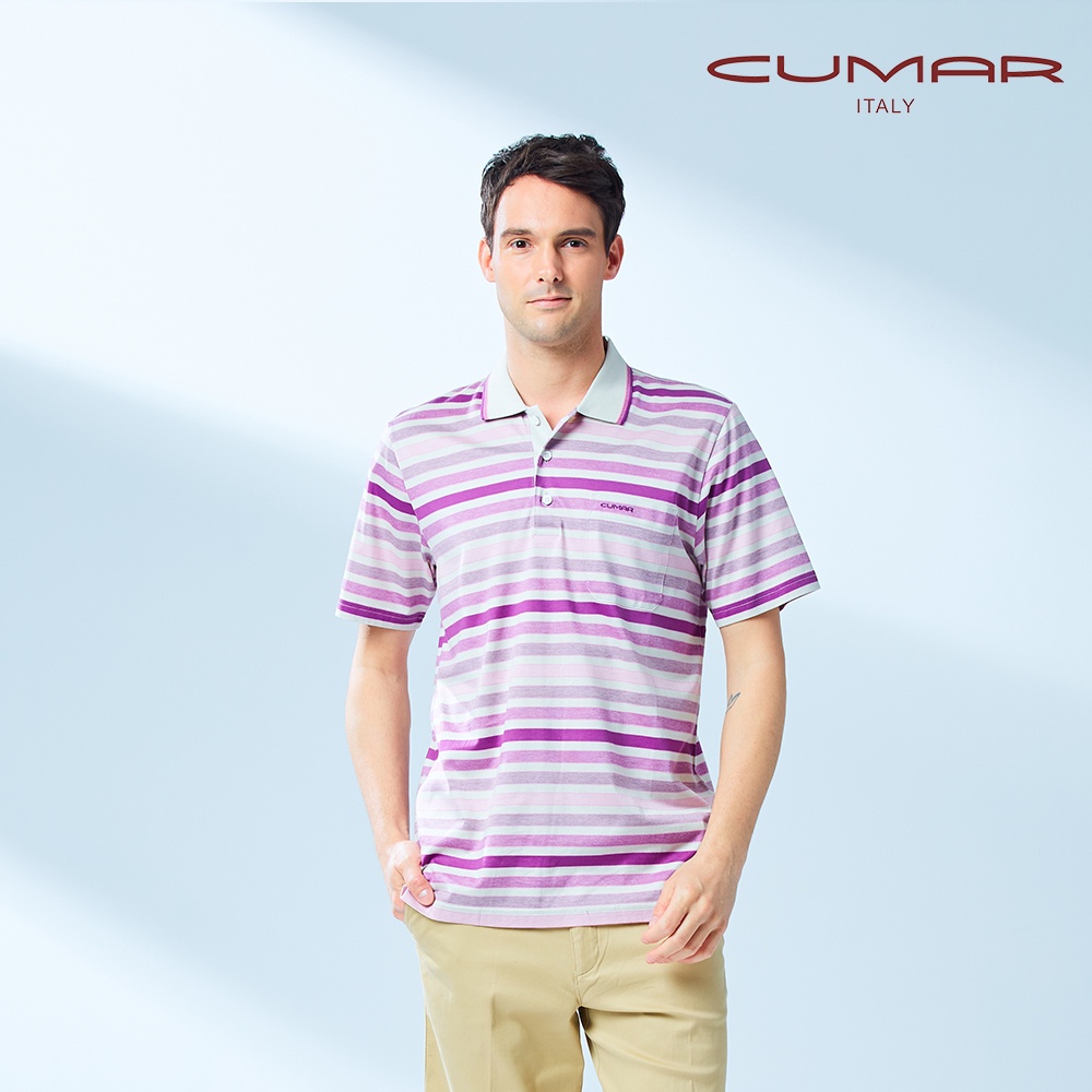 【CUMAR】男裝短袖雙絲光棉POLO衫/ 178205-52粉紫 | 蝦皮購物