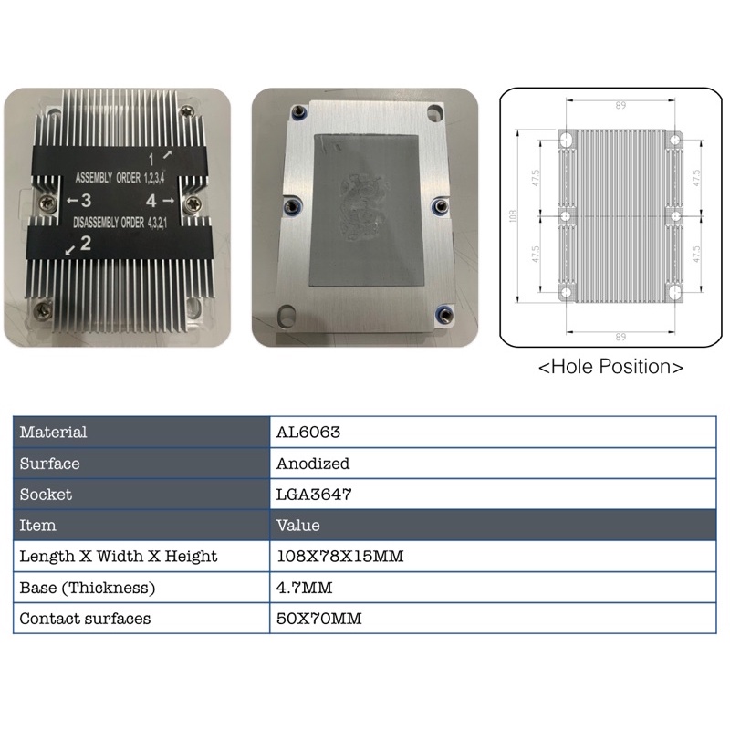 Intel LGA 3647對應孔位鋁擠散熱片 附上螺母 1U散熱 | 蝦皮購物