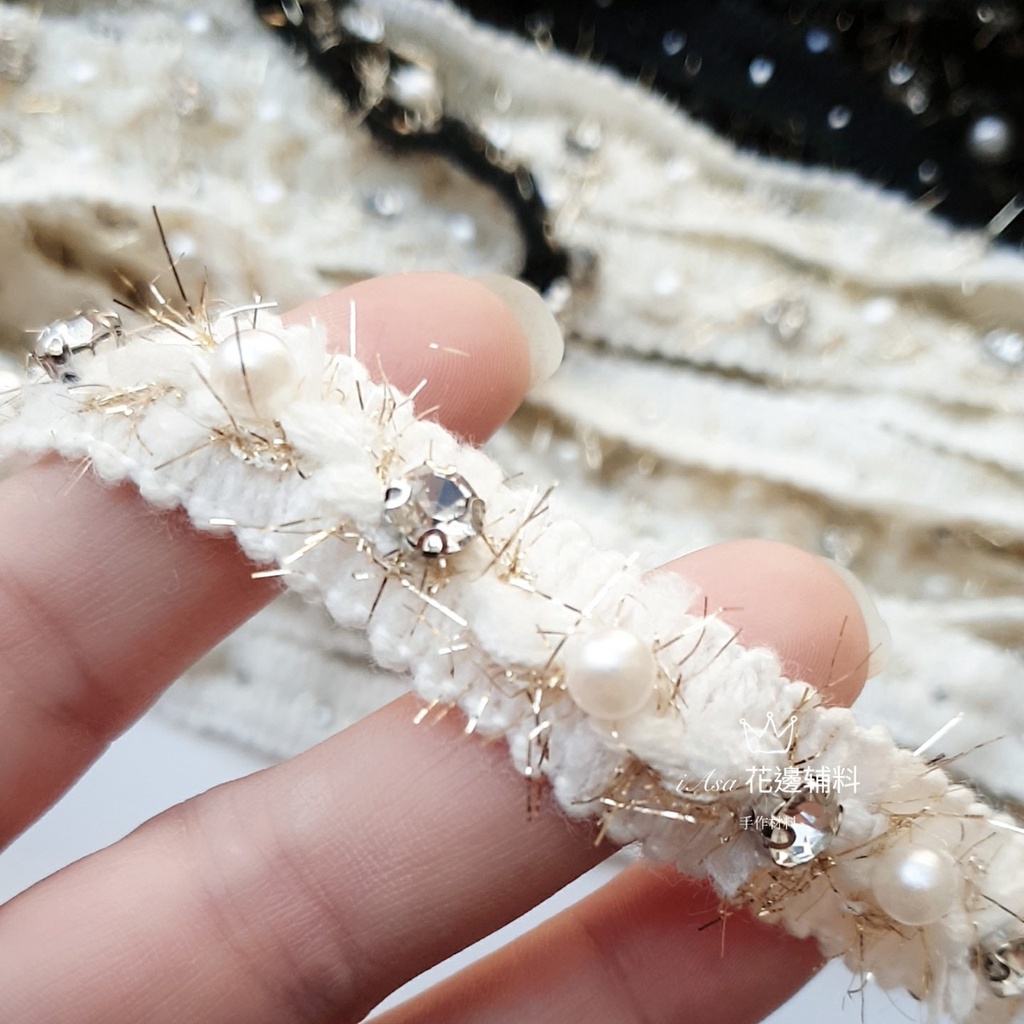 《iAsa愛莎の》手作材料 韓國小香風織帶Mohair毛邊釘珠黑白絲帶手工diy髮飾蝴蝶結材料服裝輔料 | 蝦皮購物