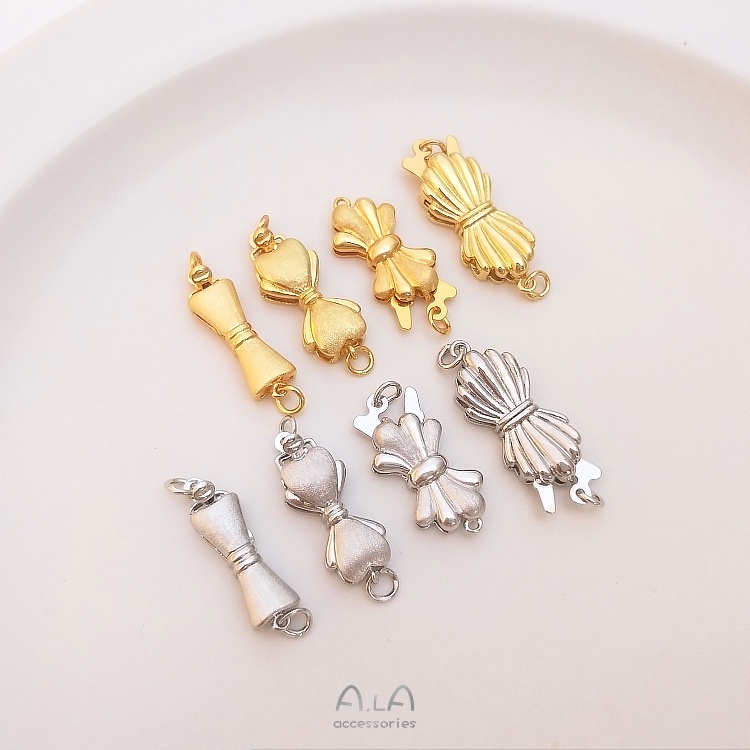 ALGD22-保色銅包真金拉絲蝴蝶結插片扣單排雙排珍珠項鏈扣收尾扣首飾配件 | 蝦皮購物