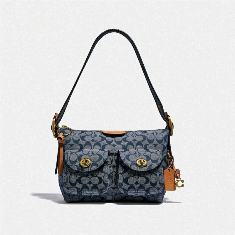 COACH 專櫃款3239 c3135 Shoulder Bag 24簽名 Chambray/黑色尼龍單肩包（在美 | 蝦皮購物
