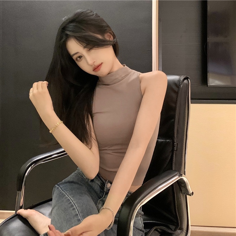 無袖乳膠一體杯背心【589】PAPI 春夏新款性感貼身韓系INS氣質立領合身大奶背心 打底上衣 短版上衣 高領背心女 | 蝦皮購物