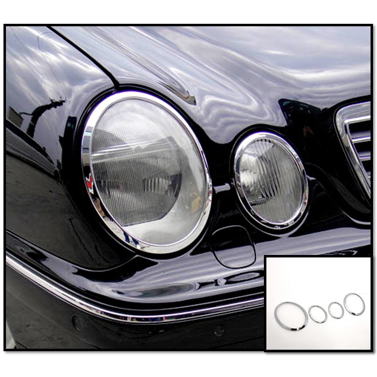 圓夢工廠 Benz E W210 E200 E220 E230 E240 95~02 改裝 鍍鉻銀 車燈框 飾貼 前燈框 | 蝦皮購物