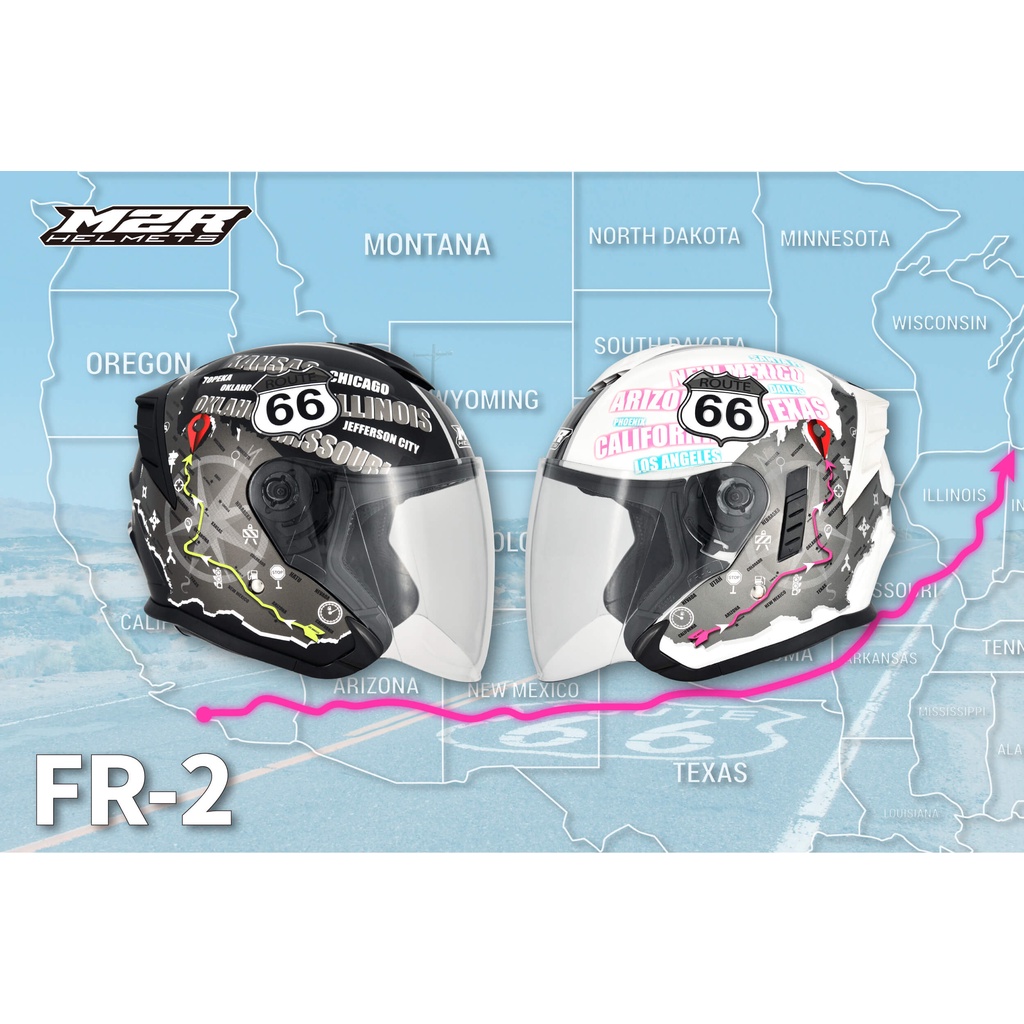 熊彬安全帽⎜M2R Helmet 3/4 Jet Type安全帽 FR-2 66號公路 紀念版 珍珠白/消光黑 鏡片加長 | 蝦皮購物