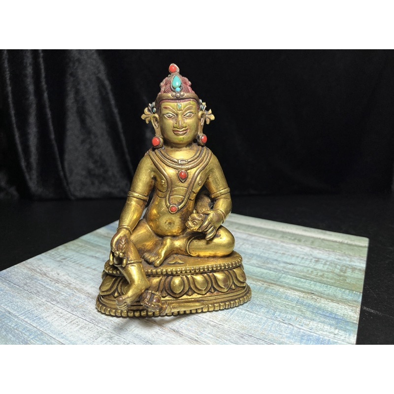 早期收藏老件西藏密宗鎏金藏佛鑲嵌綠松石紅珊瑚黃財神擺件 | 蝦皮購物