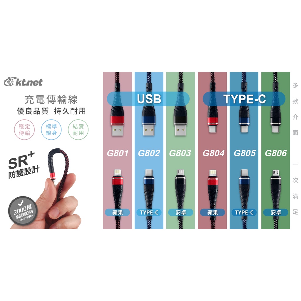 ★摩兒電腦☆KT G801 G802 強化插拔旋風線 1M USB to 蘋果線 TYPE-C 快充線 USB充電線 | 蝦皮購物