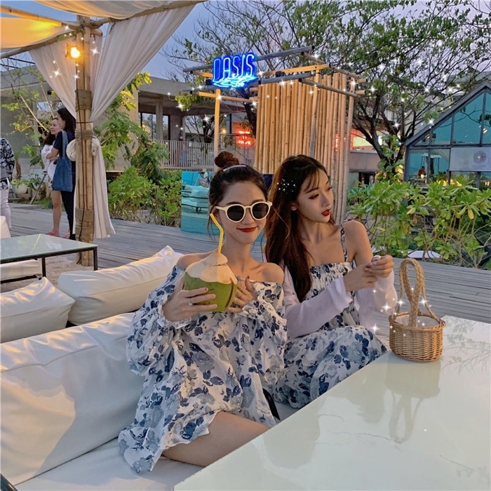 🎀 Hanagirl 正韓 海灘度假必備 長洋裝 名媛風性感露背 禮服 深玫瑰花雪紡洋裝 沙灘洋裝 I118 | 蝦皮購物