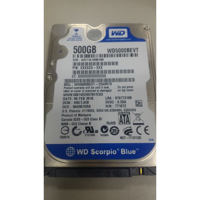 JULE 3C會社-威騰WD WD5000BEVT 500GB/良品/2.5吋/SATA2 硬碟 | 蝦皮購物