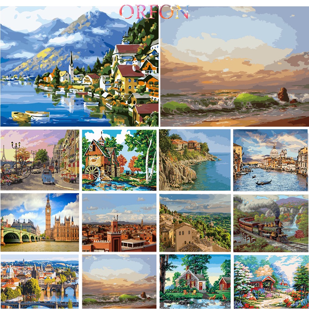 【ORFON】風景畫 油畫藝術 數字油畫40*50cm無框畫 彩色畫布diy填色藝術 油畫裝飾相框畫 | 蝦皮購物