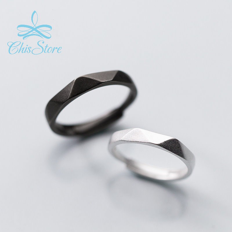 CHISSTORE【日與夜】韓國 女 黑色 男 粗戒指 切面 可調式 開口 情侶對戒 防過敏戒指 S925純銀戒指 銀飾 | 蝦皮購物