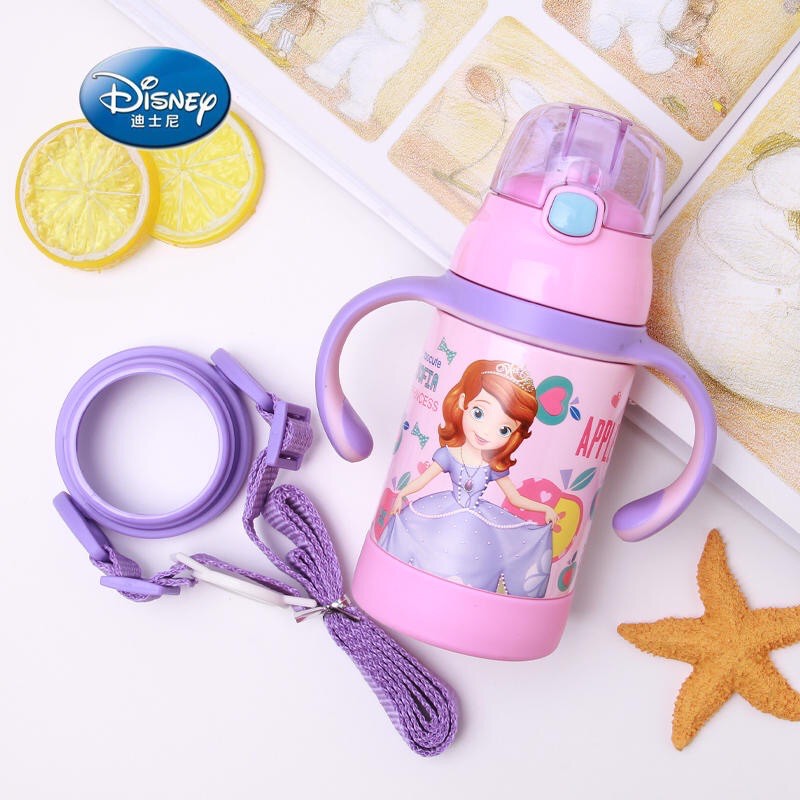 ♫開發票《台灣出貨台灣師傅免費刻字》380ml兒童迪士尼手柄背帶吸管水壺 316不鏽鋼保溫瓶 米奇米妮冰雪奇緣麥坤 | 蝦皮購物