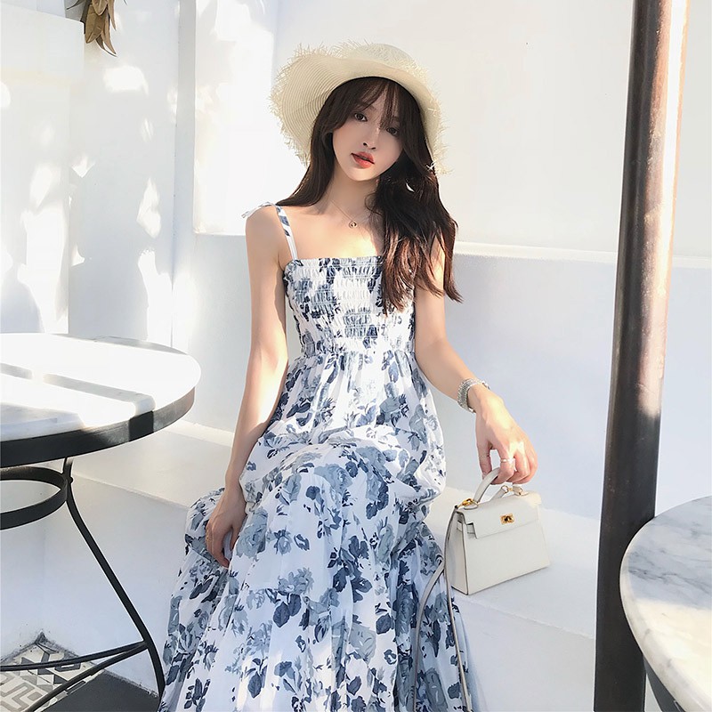 🎀 Hanagirl 正韓 海灘度假必備 【2件折30】 名媛風性感露背深玫瑰花雪紡長洋裝 I118 長洋裝 禮服 | 蝦皮購物