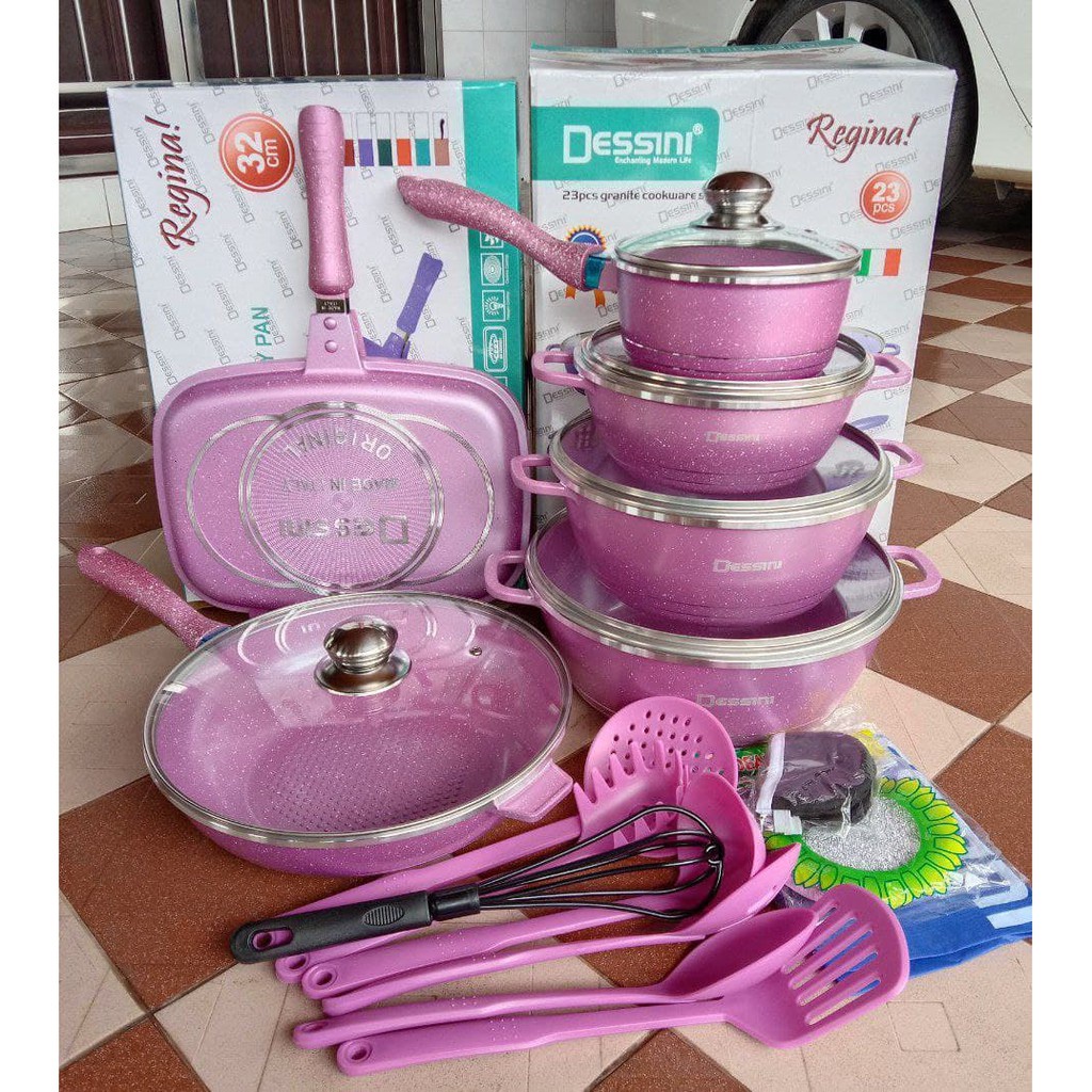 Panci Dessini 23pcs Set Granite Cookware NonStick大理石麥飯石鋁鍋 | 蝦皮購物