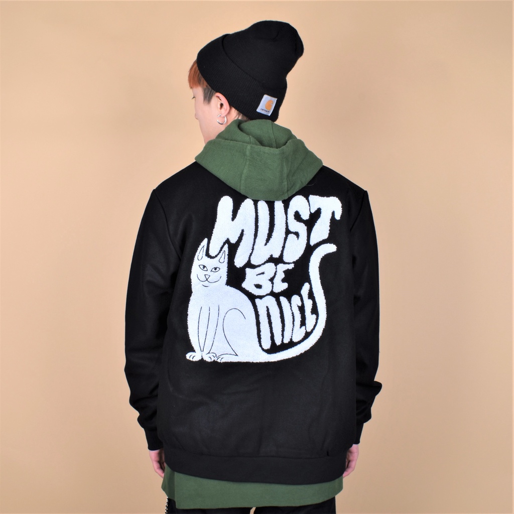 RIPNDIP WAVE NERM VARSITY JACKET 黑色 厚款 外套 中指貓 台灣總代理-ALL | 蝦皮購物