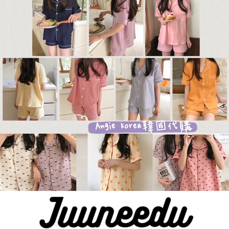 韓國Juuneedu 家居睡衣 橘子睡衣 純棉睡衣 格紋小清新 韓國睡衣 短袖睡衣 Juuneedu韓國代購 | 蝦皮購物