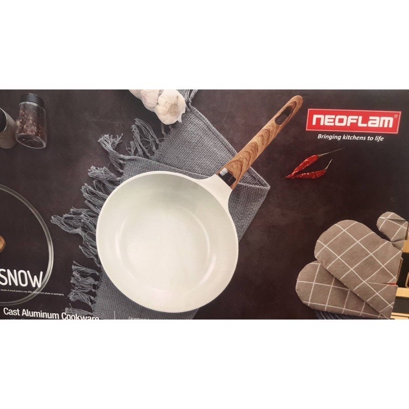 【NEOFLAM】白色28cm不沾炒鍋平底鍋+玻璃蓋 | 蝦皮購物