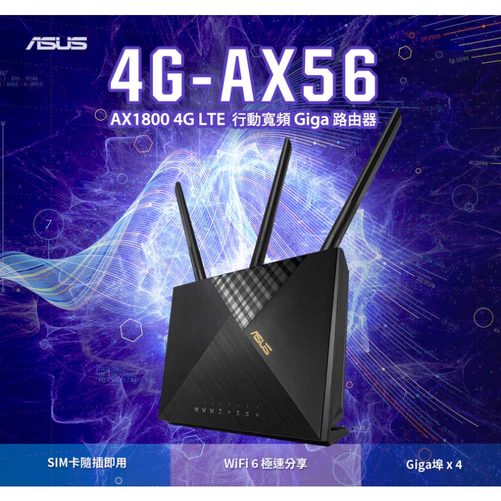 ASUS 華碩 4G-AX56 AX1800 雙頻 WiFi6 LTE 無線路由器(分享器) | 蝦皮購物