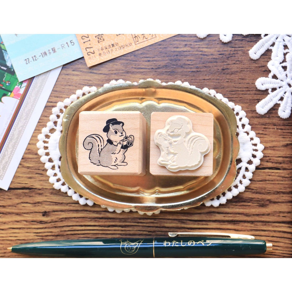 【Maruco小畫室】動物旅遊-松鼠 楓木印章-日本CTFJ聯名款 | 蝦皮購物