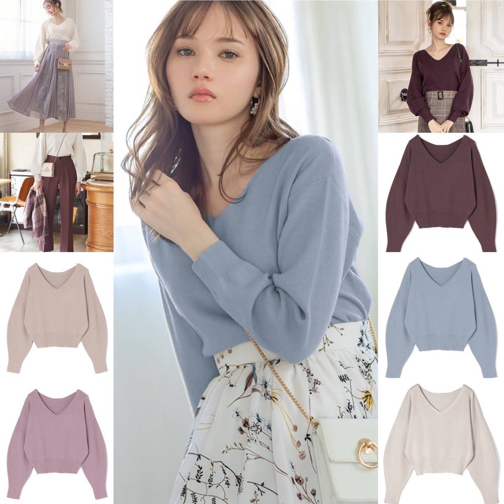 日本GRL代購 修身V領澎袖上衣 柔軟有彈性 V領 修飾臉型 鎖骨 泡泡 澎袖[rut308] | 蝦皮購物