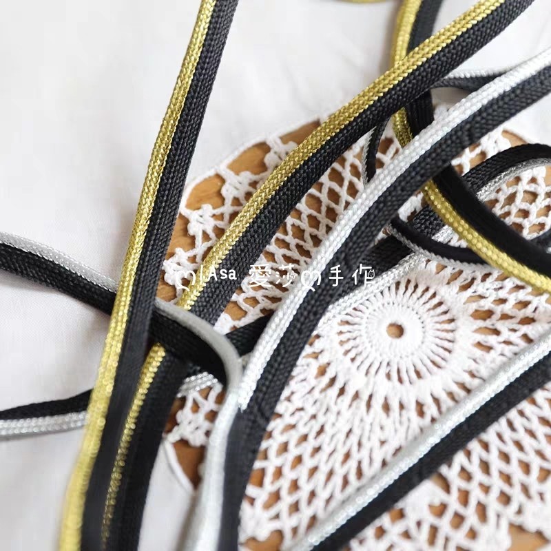 長90cm《iAsa愛莎の》手作材料 金銀邊黑白色裝飾織帶花邊/鑲邊條/滾邊條布邊旗袍出芽 | 蝦皮購物