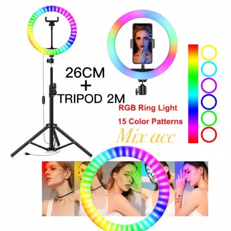 Ring LIGHT LED 26CM RBG 燈 26CM 彩虹化妝環形燈三腳架 2.1M | 蝦皮購物