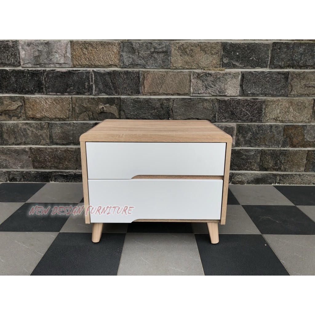 北歐風實木腳座防蛀木心板MDF烤漆 拚色雙抽床邊櫃/床頭櫃4M191-7C | 蝦皮購物