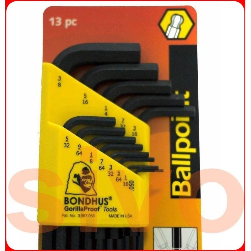 含稅 美國 BONDHUS 10937 英吋球型六角板手組 0.05-3/8" 13支組 | 蝦皮購物