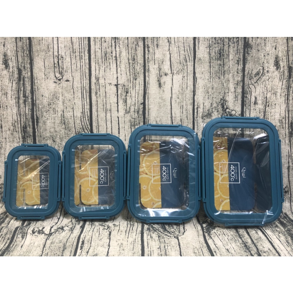 【有發票】Quasi藍扣 玻璃保鮮盒 370ML 640ML 1050ML 1520ML 便當盒 餐盒 保鮮餐盒 飯盒 | 蝦皮購物