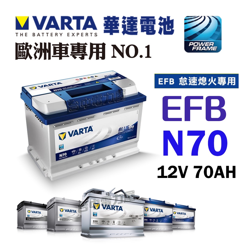 【台中電力屋】 VARTA 華達電池 N70 EFB 70Ah 福斯 奧迪 AUDI VW SKODA 寶獅適用 | 蝦皮購物