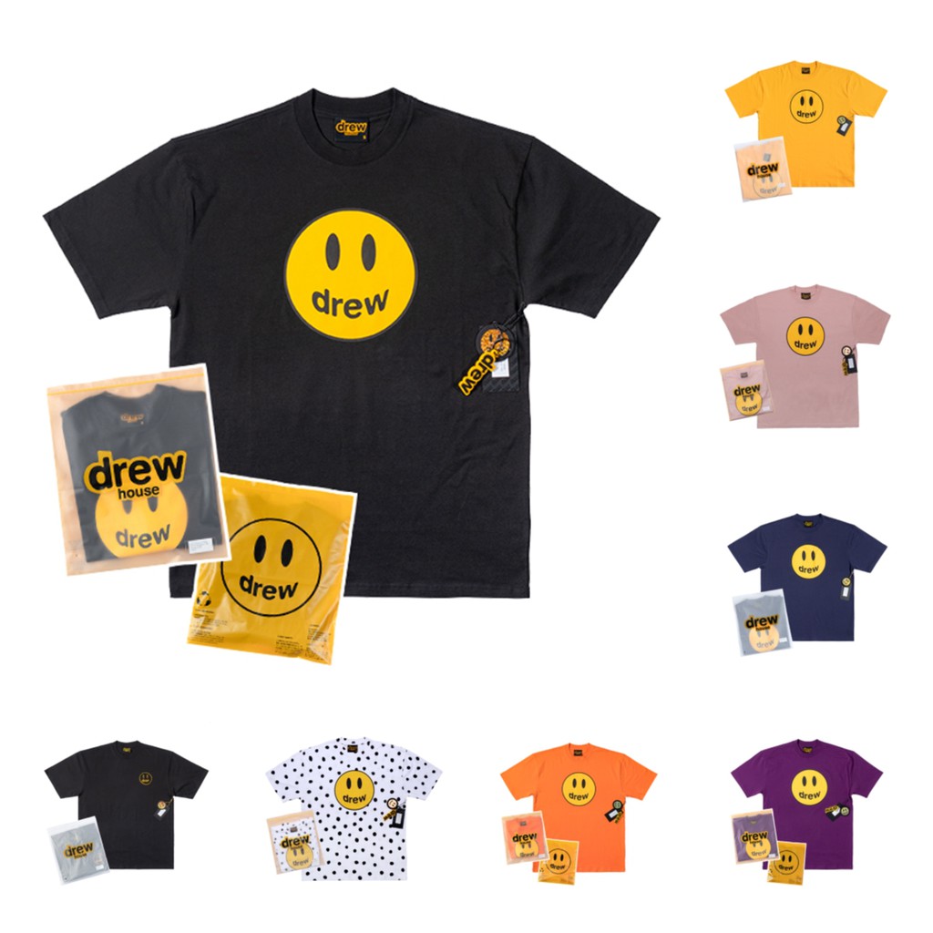 全新限量正品免運Justin Bieber Drew house MASCOT 笑臉素描刺繡笑臉男女情侶短袖T | 蝦皮購物