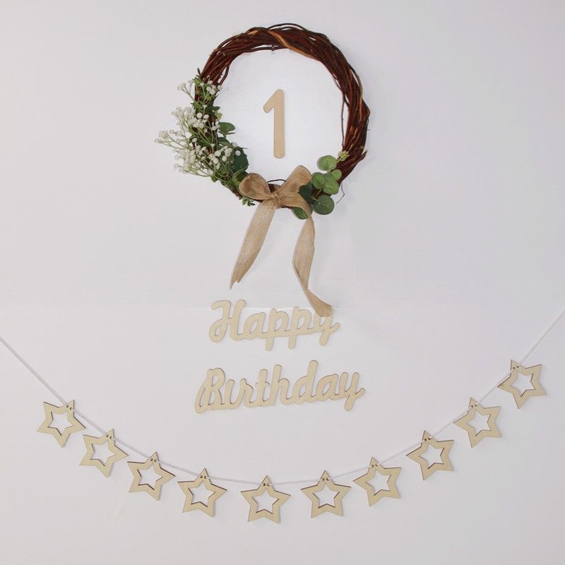 ★6971.木牌生日快樂蛋糕字掛件花環數字擺件1023456789百天周歲背景裝飾 | 蝦皮購物