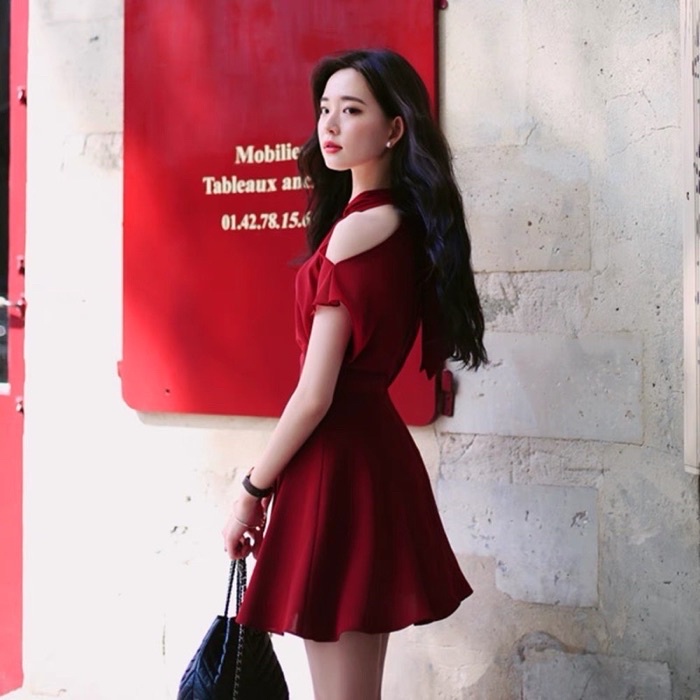 🎀 Hanagirl 🎀 正韓洋裝👗👗 名媛奶茶色約會 仙氣 雪紡洋裝 露肩洋裝 婚禮洋裝 禮服 E058 | 蝦皮購物