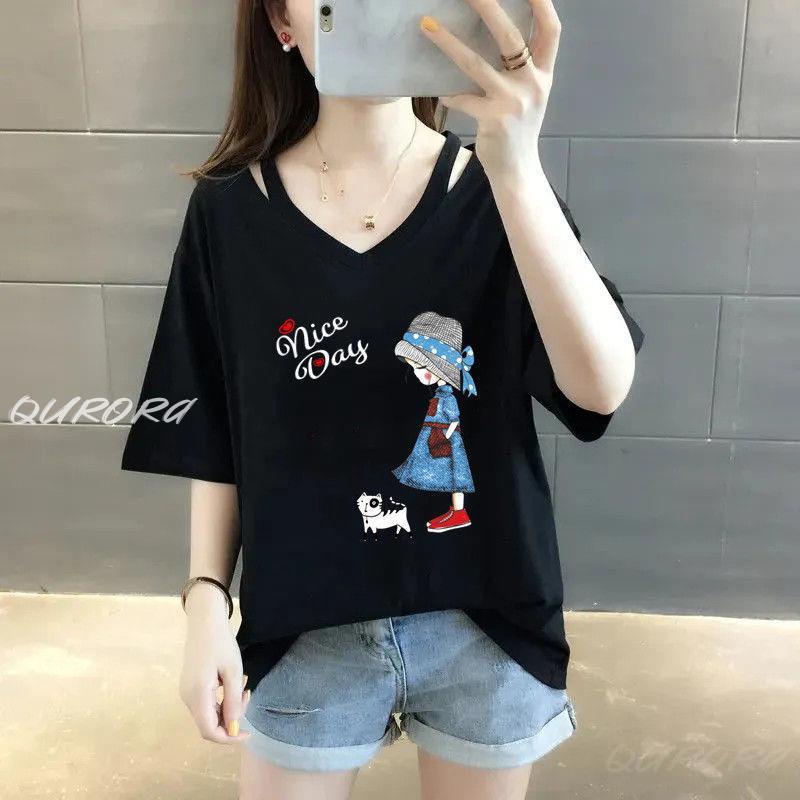 Qurora 大尺碼短袖t恤女 大碼5XL 300斤240加肥加大碼260胖mm寬松顯瘦T恤女裝200斤百搭短袖V領上衣 | 蝦皮購物