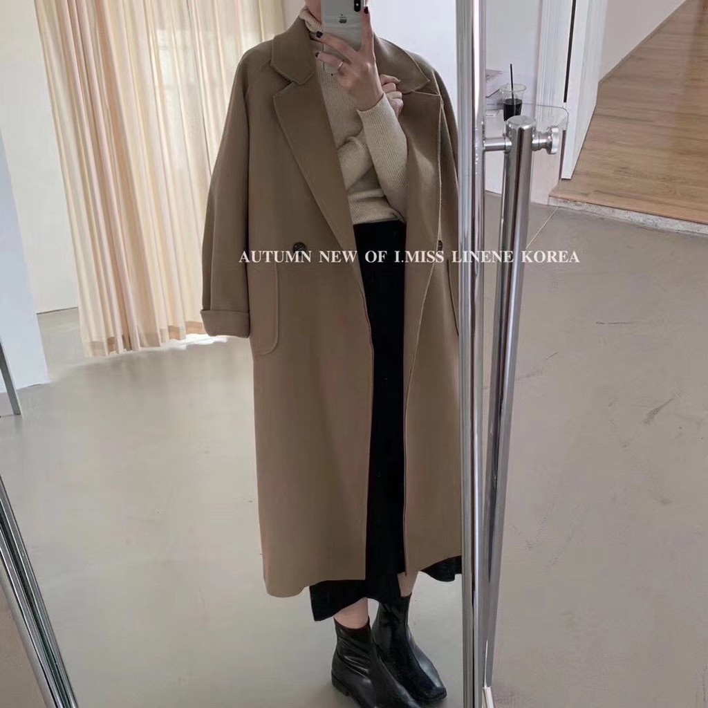 Hey, look here 🖤現貨 熱賣必買！韓貨質感手工翻領大口袋長版外套/毛呢大衣 灰杏/駝/燕麥/黑藍色/深花灰 | 蝦皮購物