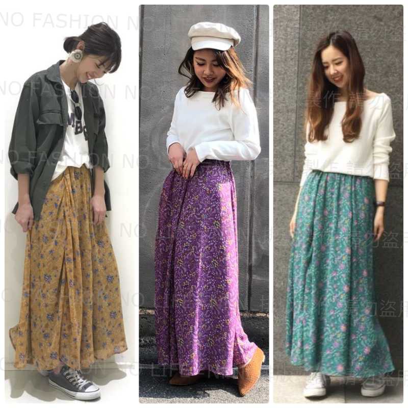 ☆NFNL☆ 現貨 最後數量 ⚠️ UNGRID 美美熱帶花朵 花柄圖騰 飄逸感 雪紡長裙 花長裙 渡假風 | 蝦皮購物