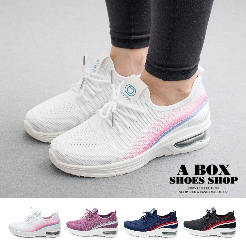 格子舖＊【AN935】乳膠鞋墊 減震氣墊 3cm厚底休閒運動鞋 針織網面 圓頭厚底綁帶休閒鞋 休閒運動鞋 4色 | 蝦皮購物