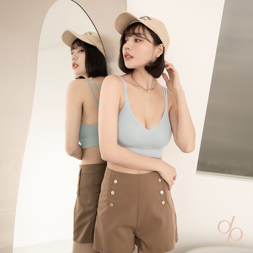 【DEPIC】V領螺紋雙肩帶固定式三角罩杯小可愛 (藍色)｜dp select | 蝦皮購物