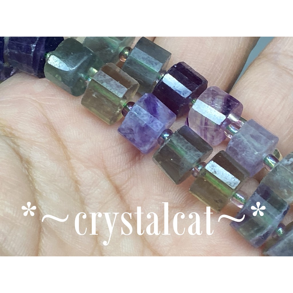 天然彩色螢石圓柱切角手創材料，約10mm*7mm單顆 | 蝦皮購物