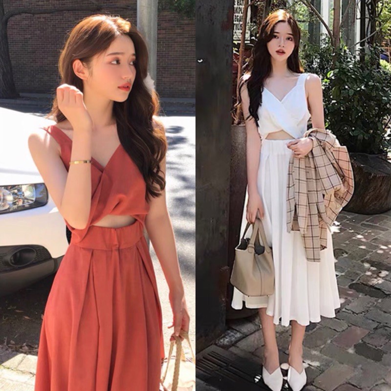 🎀Hanagirl 正韓🧡女神感 🇰🇷性感交叉露擠吊帶裙 雪紡洋裝I135 長洋裝 禮服 | 蝦皮購物