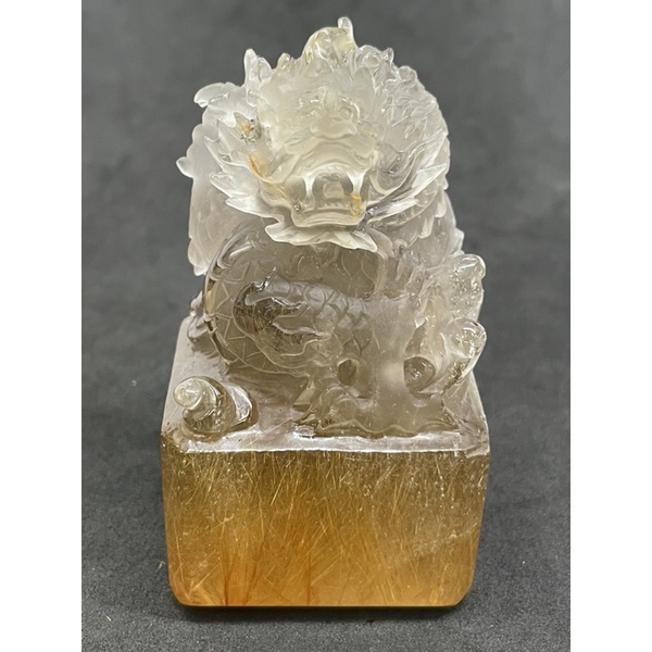 D4636頂級嚴選 天然水晶原礦 鈦晶 龍 盤龍 印章 公司章 附收納錦盒 | 蝦皮購物