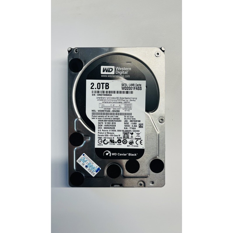 WD2001FASS-00W2B0 2TB 硬碟(3.5吋/SATA3/黑標/64M/雙處理器) | 蝦皮購物