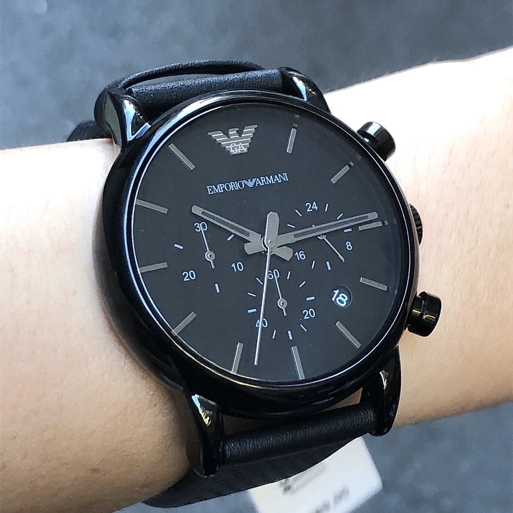 EMPORIO ARMANI AR1737 手錶 42mm 亞曼尼 三眼計時 黑面盤 黑色橡膠錶帶 男錶女錶 | 蝦皮購物