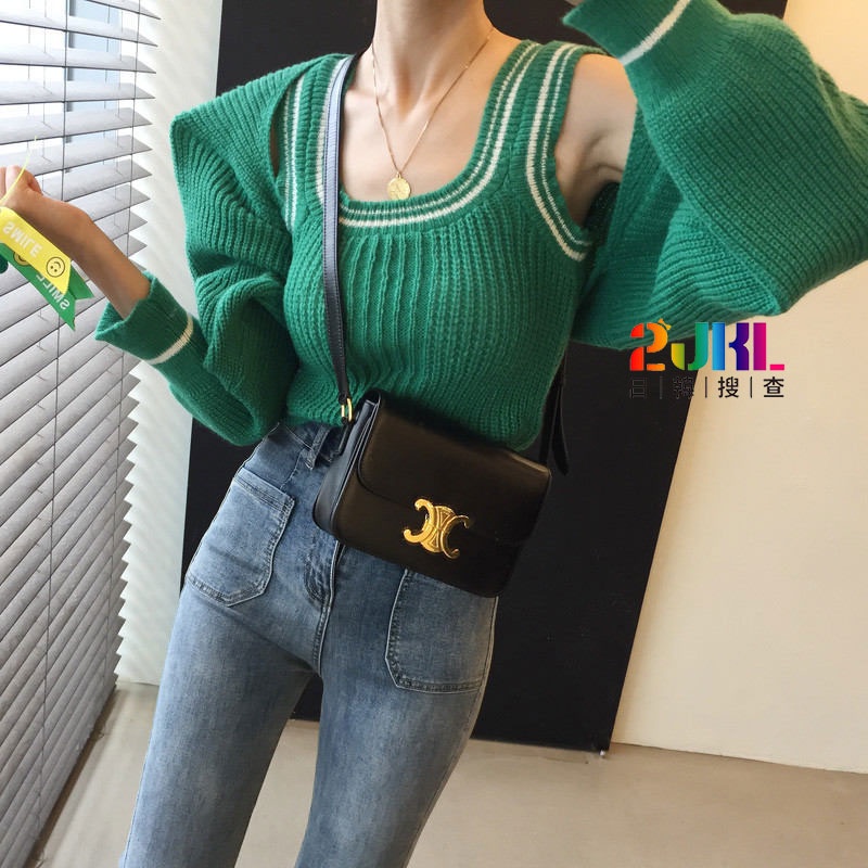 #844317 邊緣撞色針織上衣真兩件套裝 馬卡龍羅紋短款背心+配色針織長袖外套 | 蝦皮購物