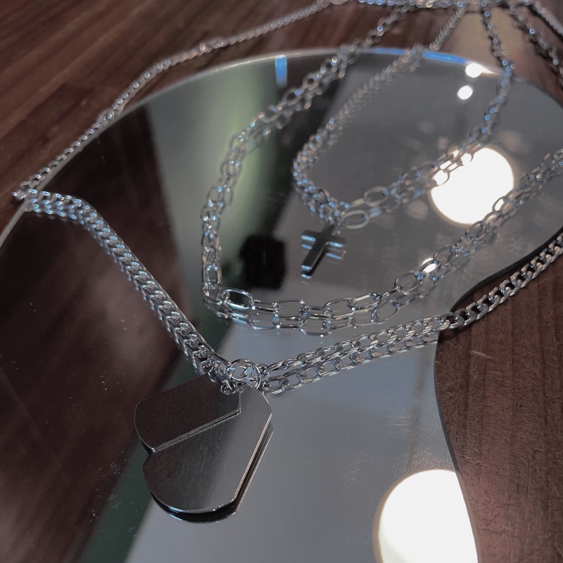 LLHH 台灣現貨 長款 百搭 簡約 鈦鋼 項練 個性 嘻哈 吊墜 鍊子 男 潮牌 配飾 女 三層 十字架 | 蝦皮購物