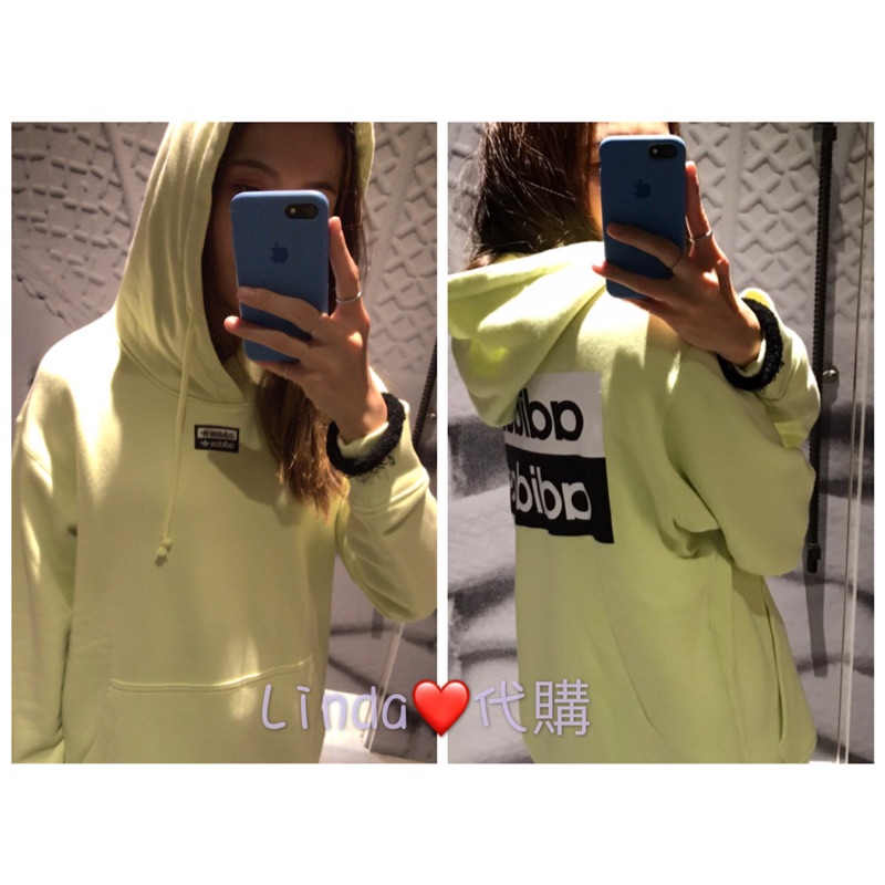 Linda ️代購 現貨 adidas originals 愛迪達 螢光黃 雙標 男款 連帽 帽T ED7205 | 蝦皮購物