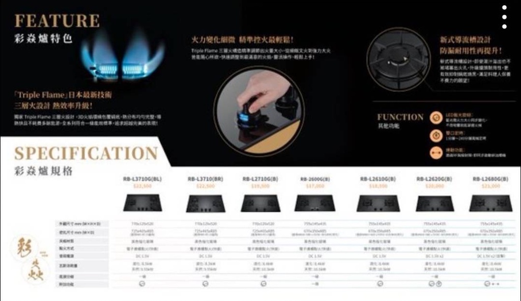 【私訊聊聊最低價】大亞專業廚具設計 林內 RB-L3710G(BR) RB-L3710G(BL) 三口爐右單口/左單口 | 蝦皮購物