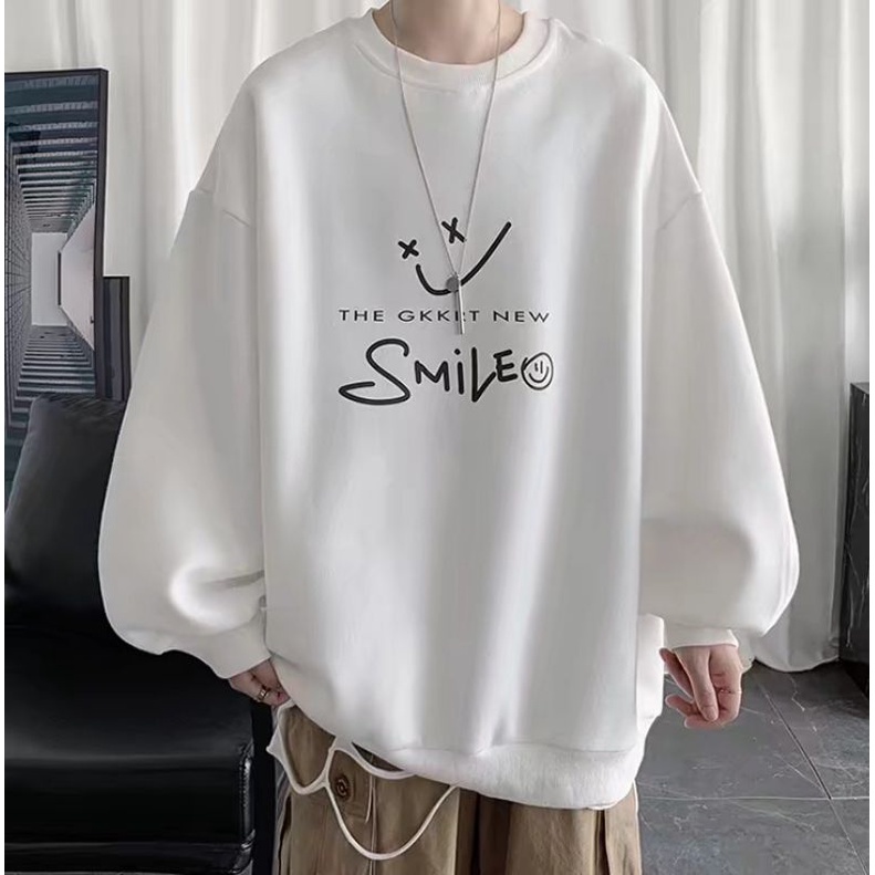 薄款男長袖大學T 【M-5XL】白色圓領超火衛衣男士春秋季款潮流ins寬鬆上衣港風潮牌情侶外套白黑淺灰@木吉街風男裝 | 蝦皮購物