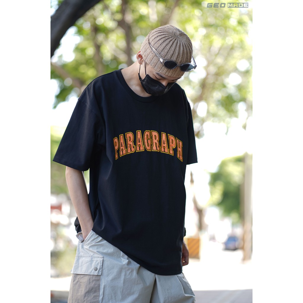 【Geometry】Paragraph 韓國 刺繡 寬鬆 落肩 大學字體 撞色 文字 短T 短袖 韓國品牌 潮流 潮牌 | 蝦皮購物